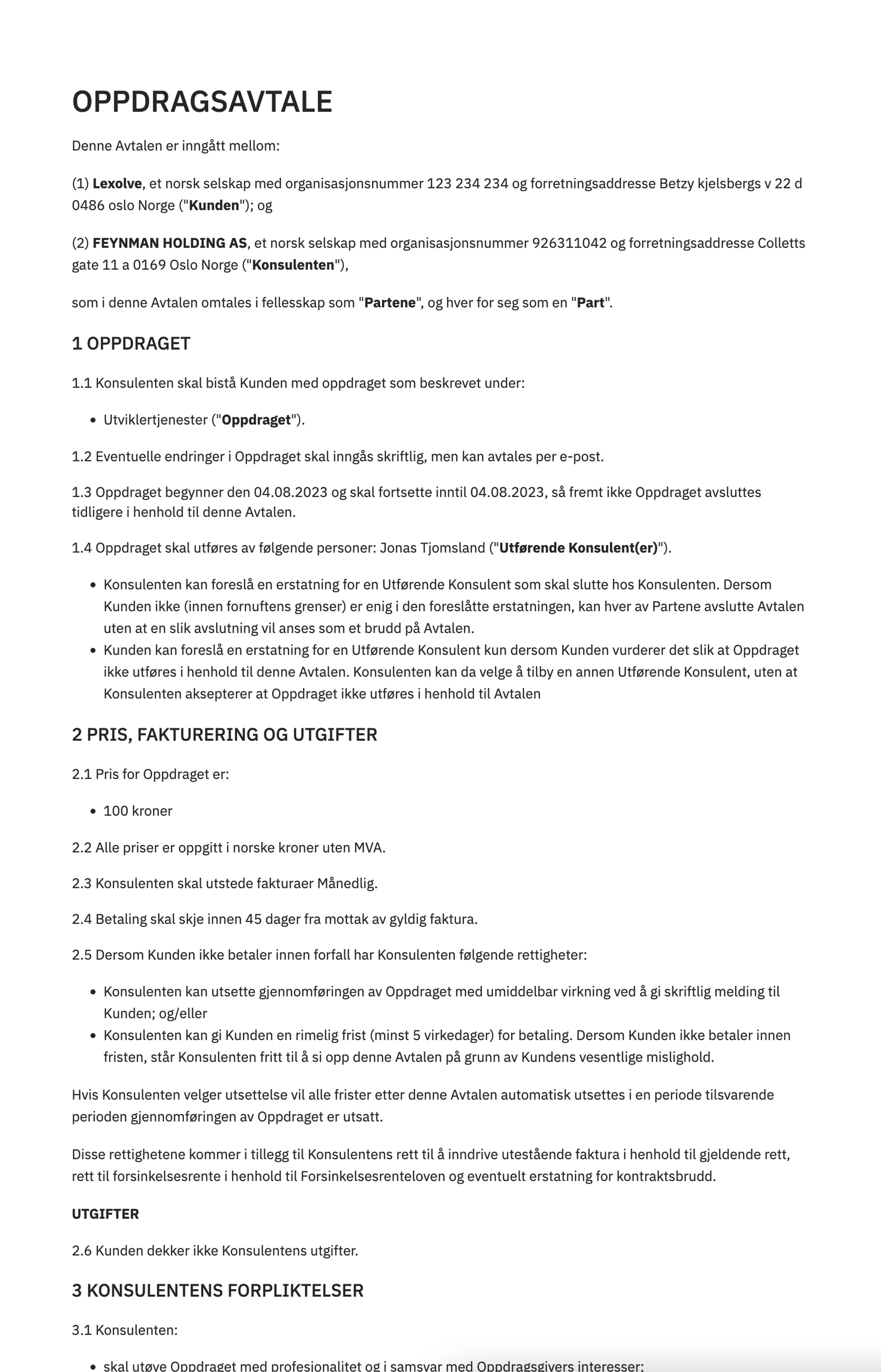 Oppdragsavtale på norsk og engelsk | Signer digitalt