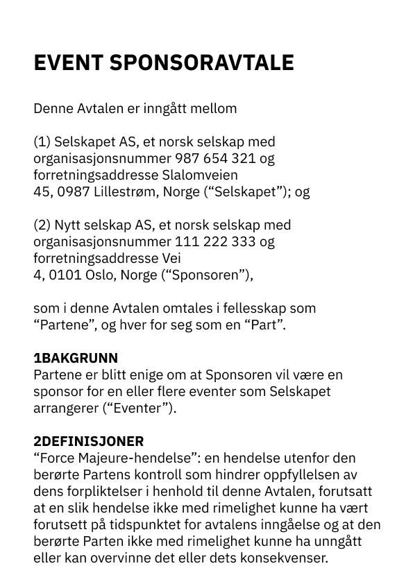 Sponsoravtale | Signer digitalt | Prøv gratis med Lexolve