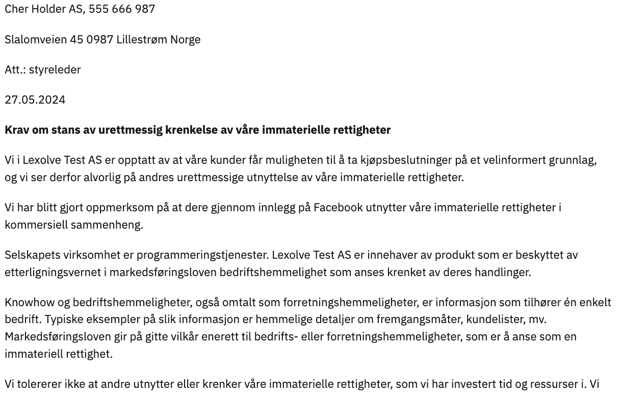 Lag et cease and desist brev i Lexolve