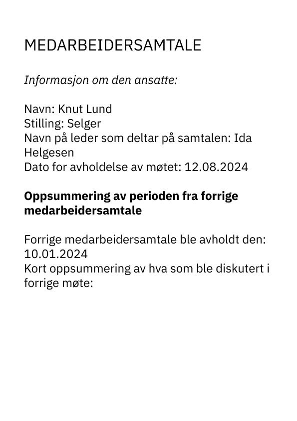 Mal for medarbeidersamtale mellom arbeidsgiver og ansatt