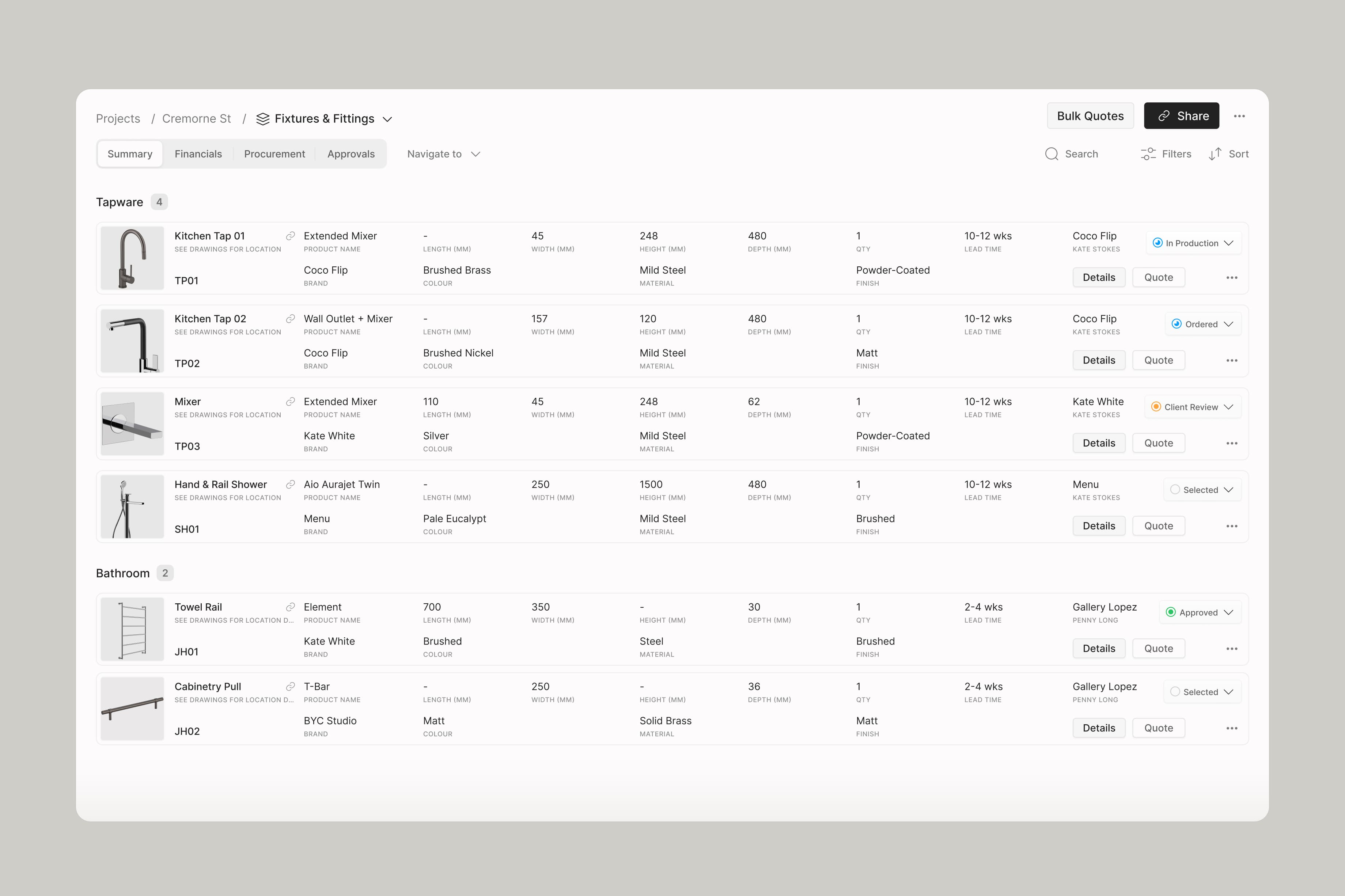 FF&E Schedules with Programa
