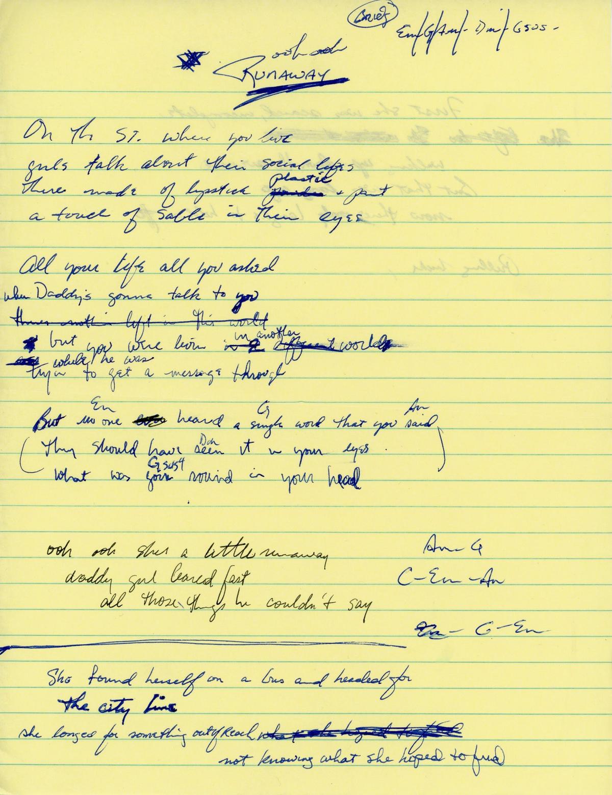 "Runaway" Lyrics (First Draft) | Backstage with Bon Jovi