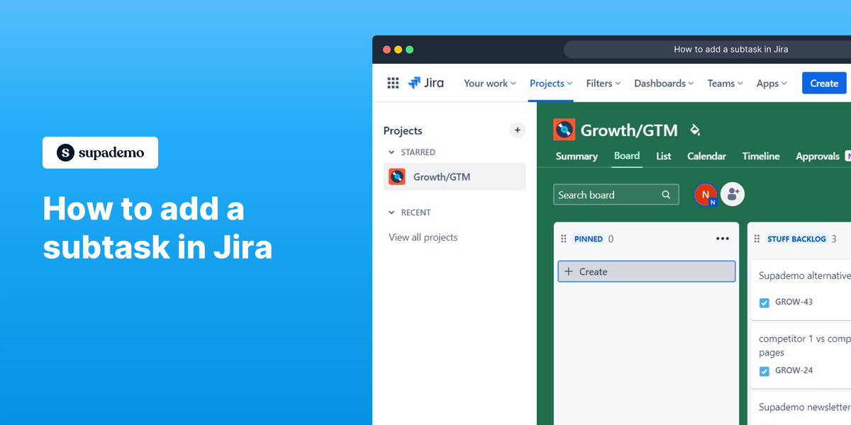 How to add a subtask in Jira | Supademo Blog