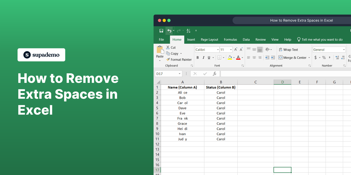 How to Remove Extra Spaces in Excel | Supademo Blog