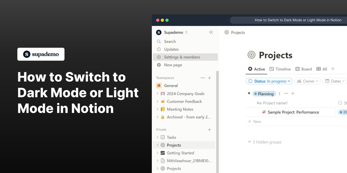 How to switch to dark mode or light mode in Notion | Supademo Blog