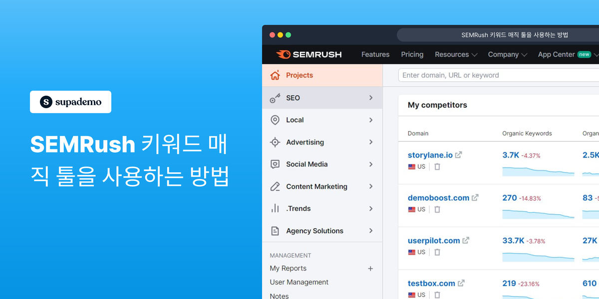SEMRush 키워드 매직 툴을 사용하는 방법 | Supademo Blog