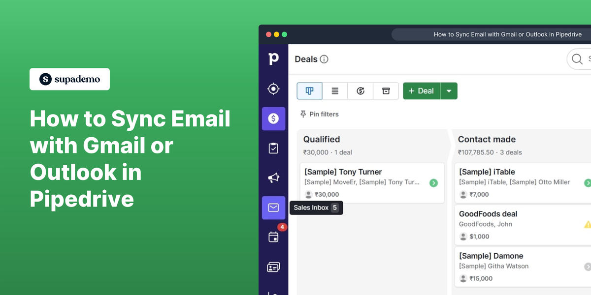 How to Sync Email with Gmail or Outlook in Pipedrive | Supademo Blog