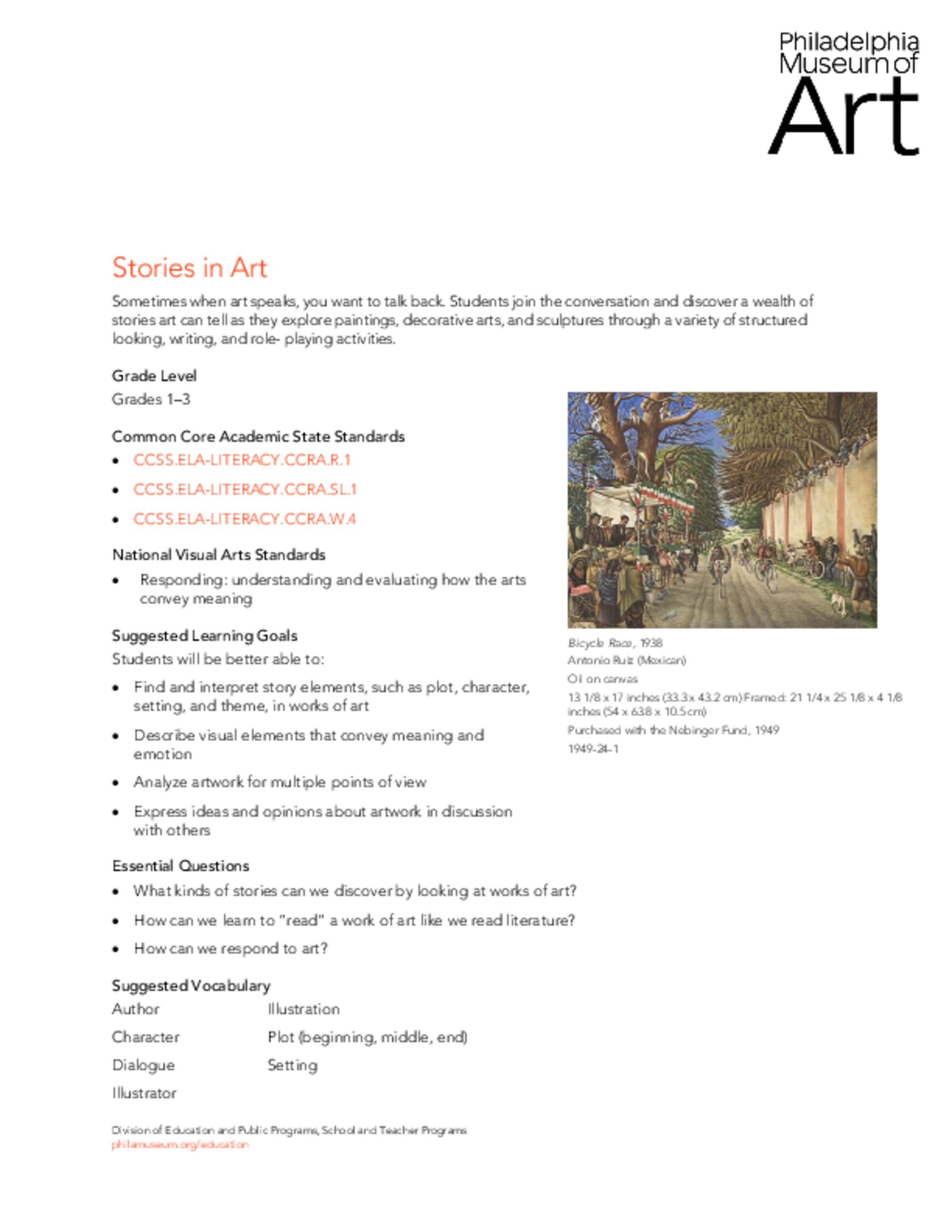 Pre-Visit Guide: Stories in Art (Grades 1–3)