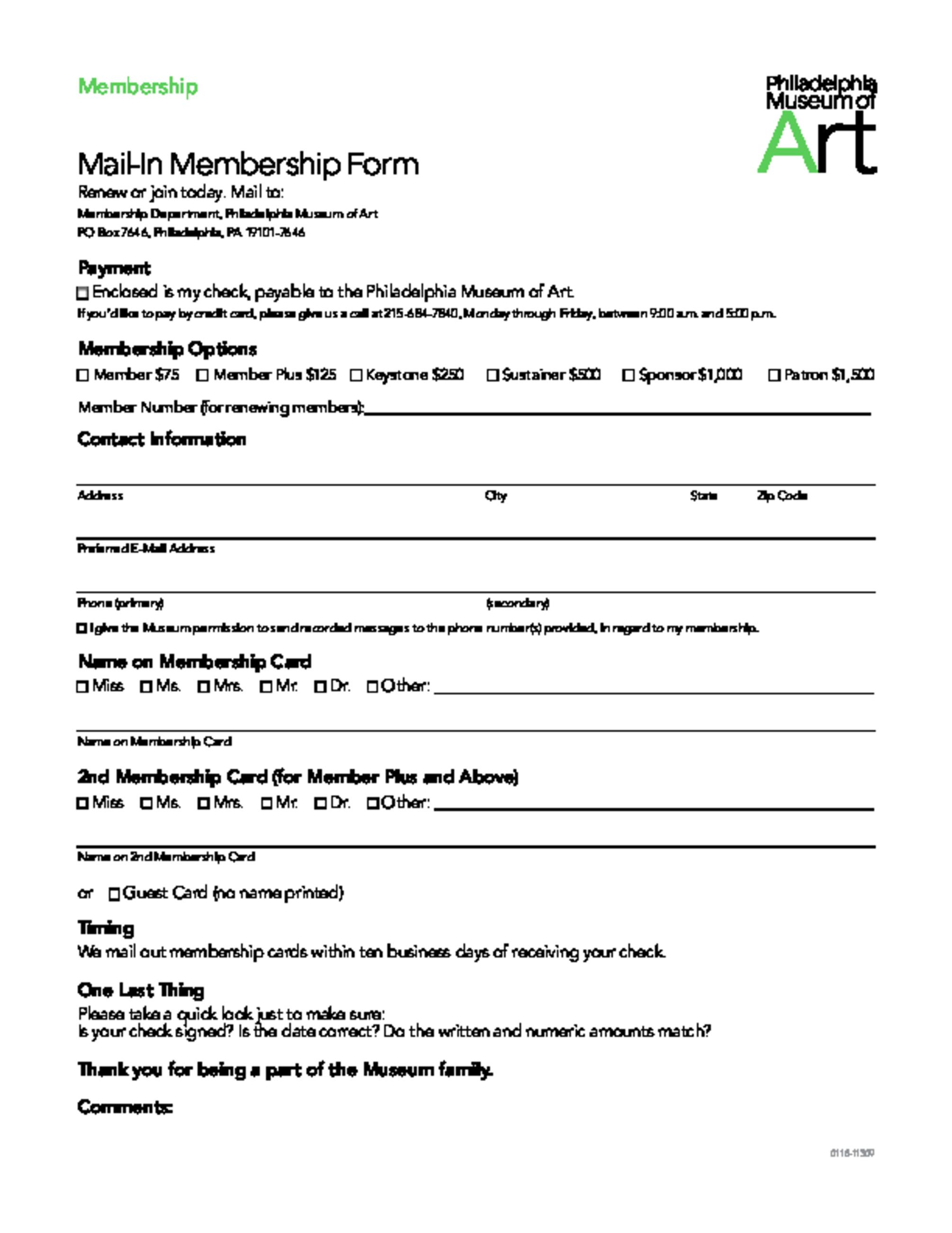 Mail-In Membership Form