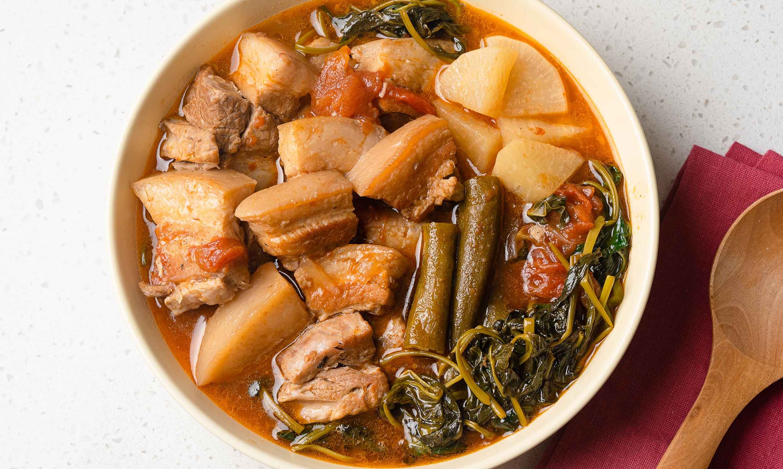 Pork Sinigang (Filipino Sour Soup) with Canned Tomatoes Recipe | Pepper.ph