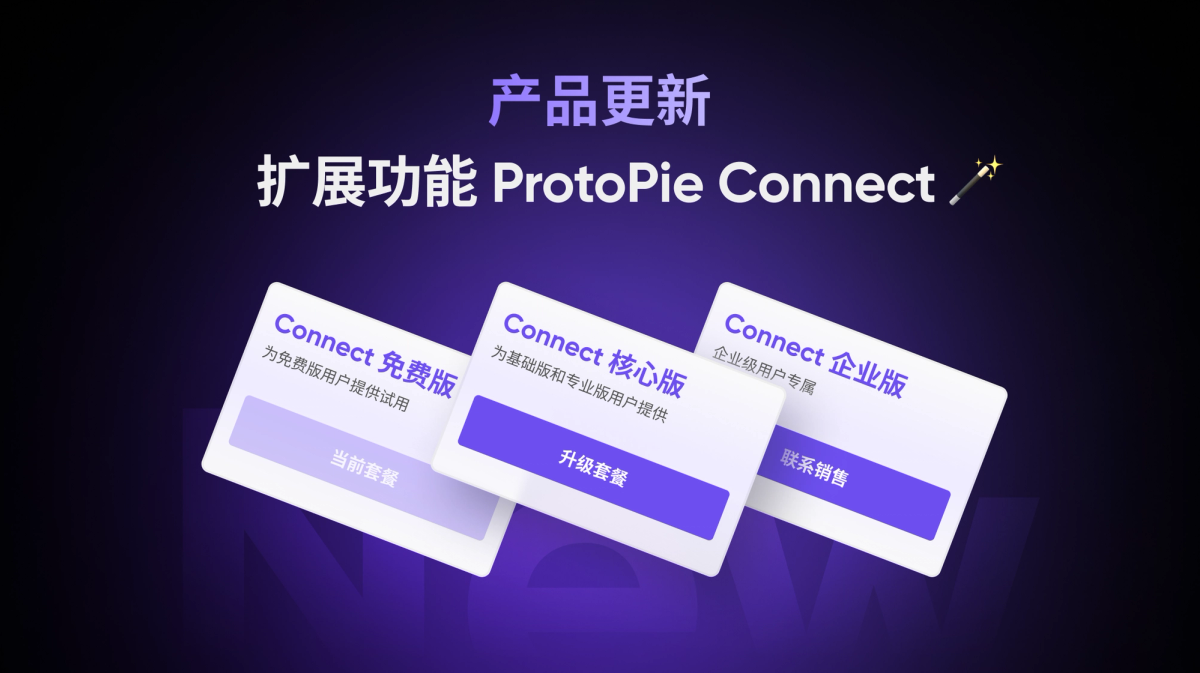 产品更新：ProtoPie Connect企业版、核心版和免费版对比 - 增强原型制作能力