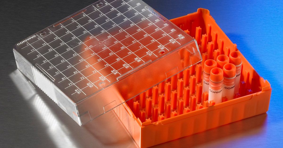 Corning® Polycarbonate 1 - 2 mL Cryogenic Vial Storage Box, Holds 100 Vials