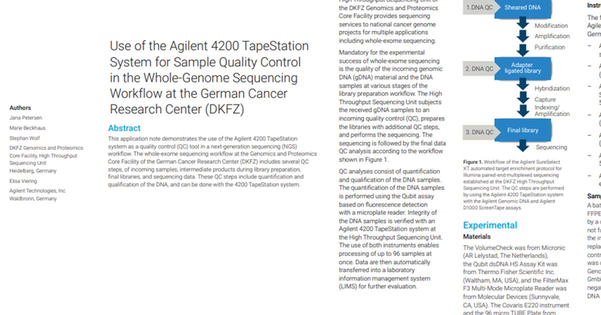 Use of the Agilent 4200 TapeStation System for sample quality control ...
