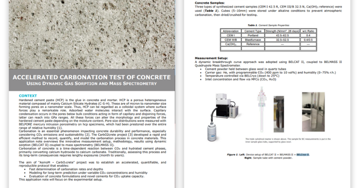 Accelerated carbonation test of concrete using gas sorption and mass ...