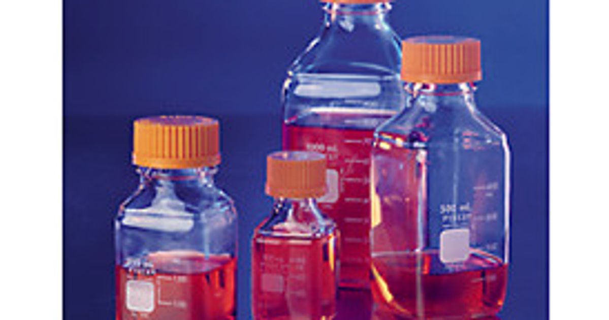 PYREX® 1L Square Glass Media Storage Bottles, with GL45 Screw Cap