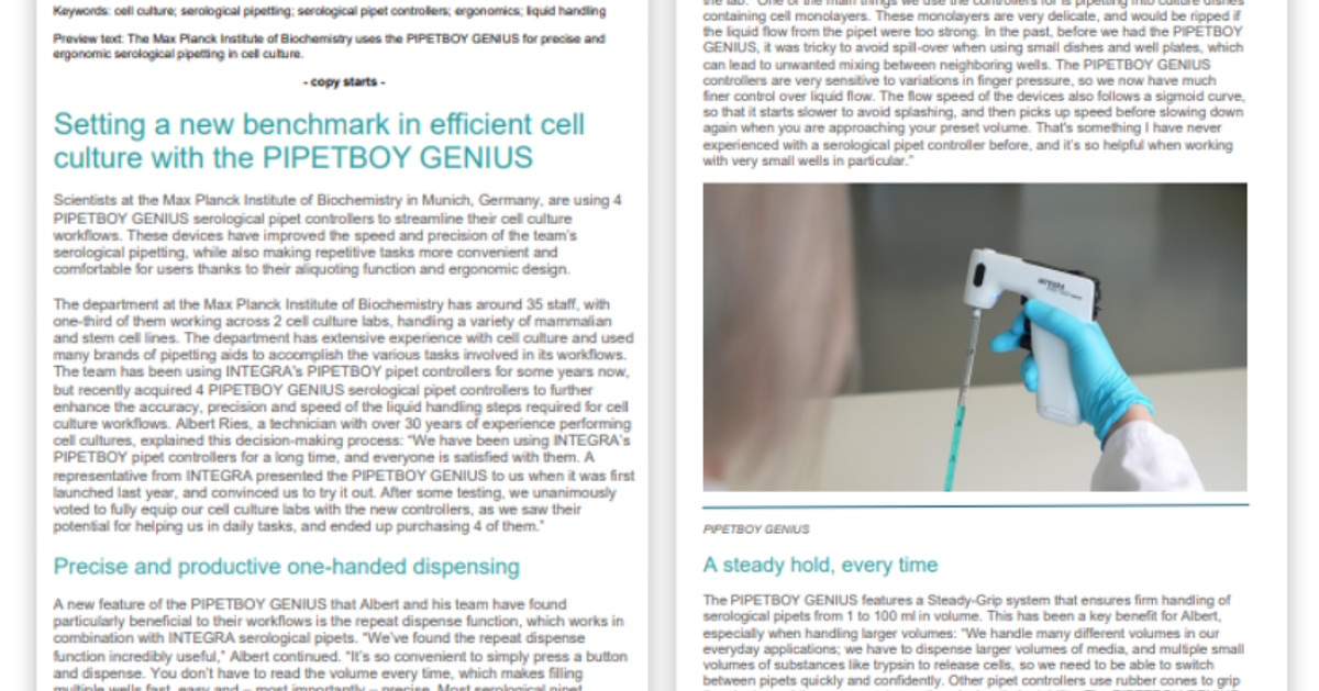 Setting a new benchmark in efficient cell culture with the PIPETBOY GENIUS