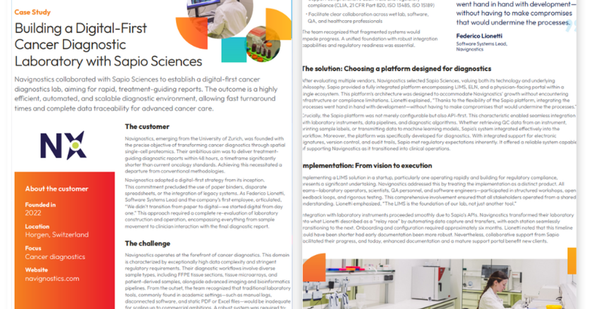 Building a digital-first cancer diagnostic laboratory with Sapio Sciences