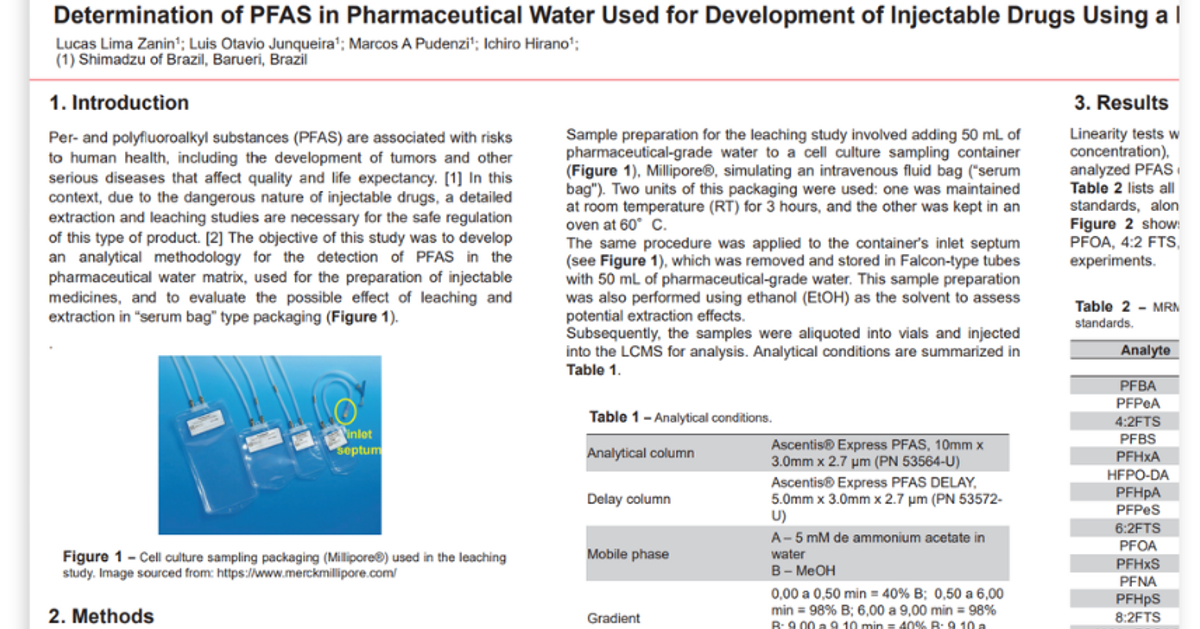 Determination of PFAS in pharmaceutical water used for development of ...