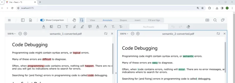 Unlocking Semantic Text Comparison Apryse Webviewer And React