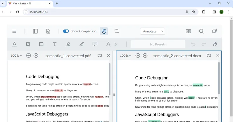 Unlocking Semantic Text Comparison Apryse Webviewer And React
