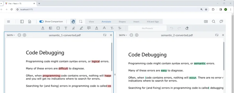 Unlocking Semantic Text Comparison Apryse Webviewer And React