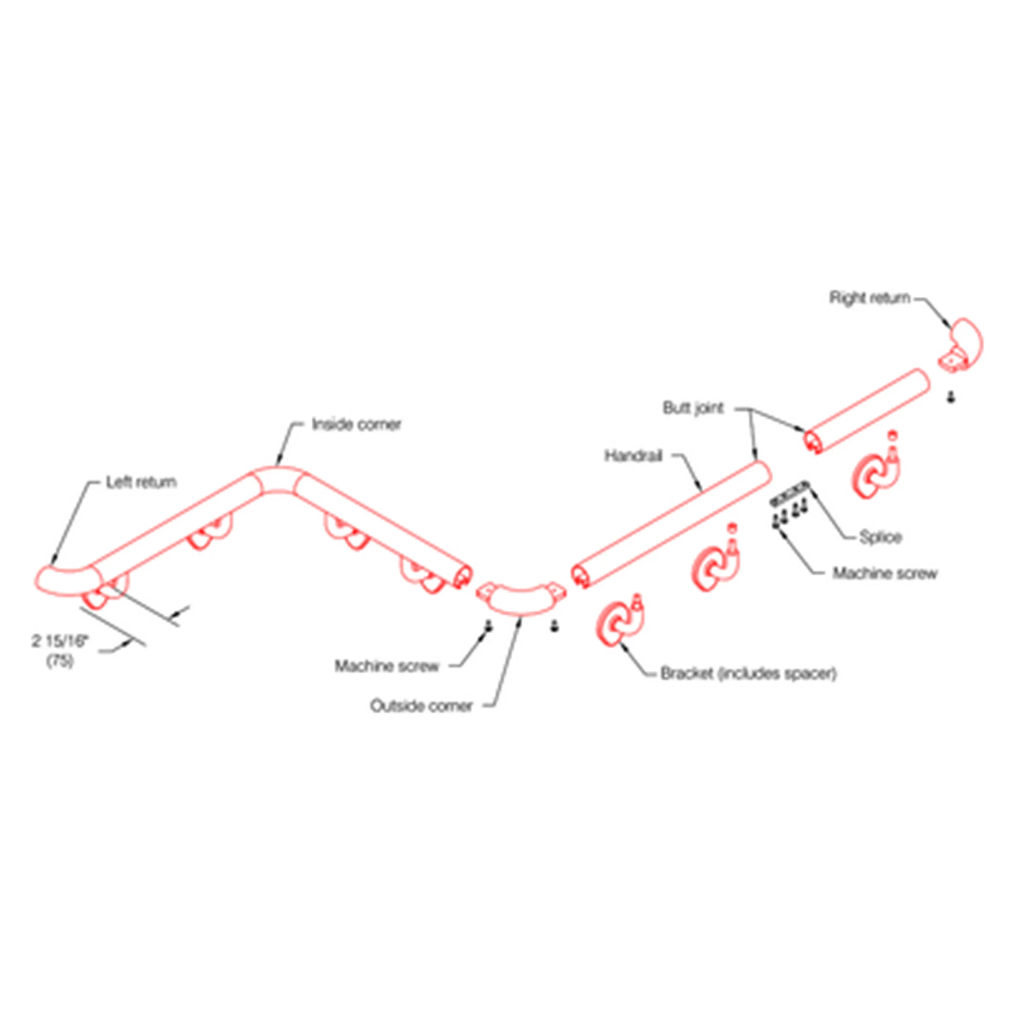Hospital Handrail Spirit Aluminum Round Grip SS Brackets | AGCS Products
