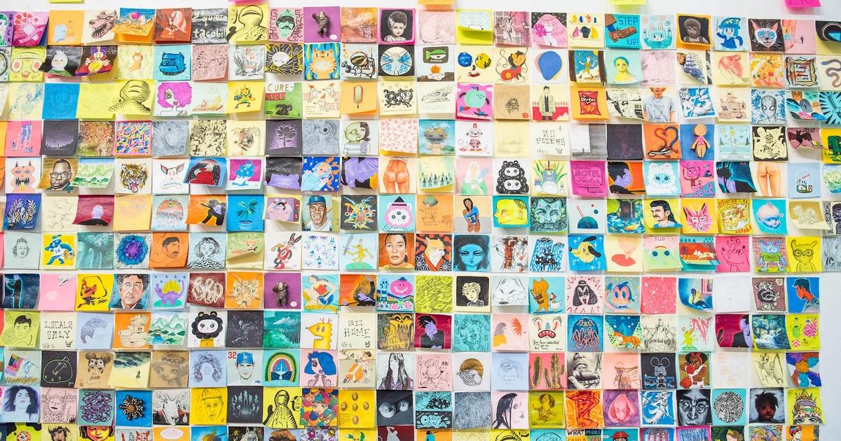 STICKY: A Post-It Note Art Show features small but affordable original ...
