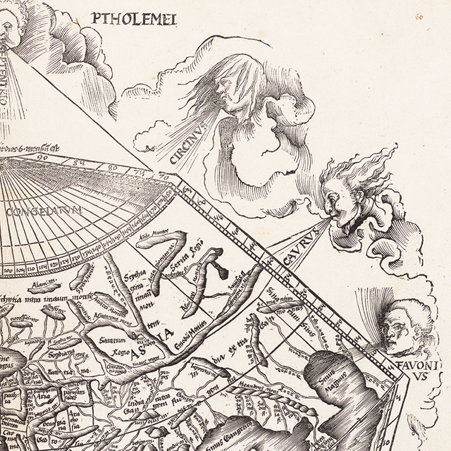 The history of wind head iconography on old maps