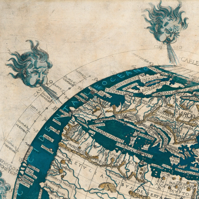 The history of wind head iconography on old maps