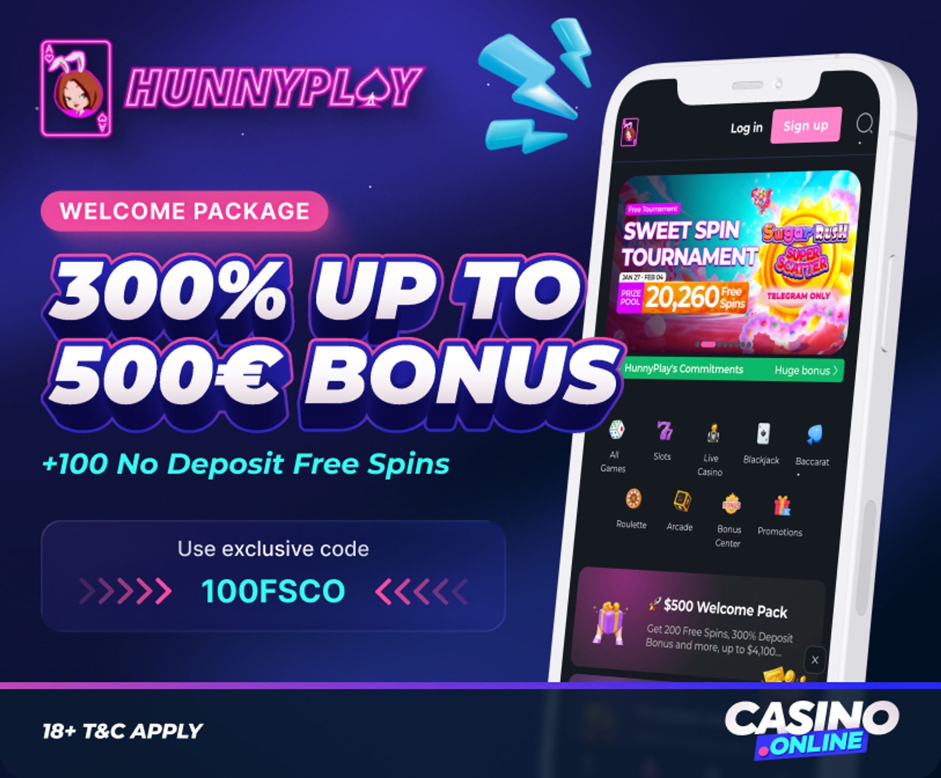 HunnyPlay Casino Bonus 2026 - 100 No Deposit Free Spins