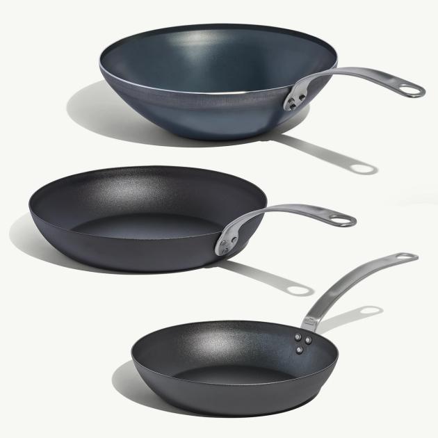 3-Piece Carbon Steel Frying Pan and Wok Set - Made In