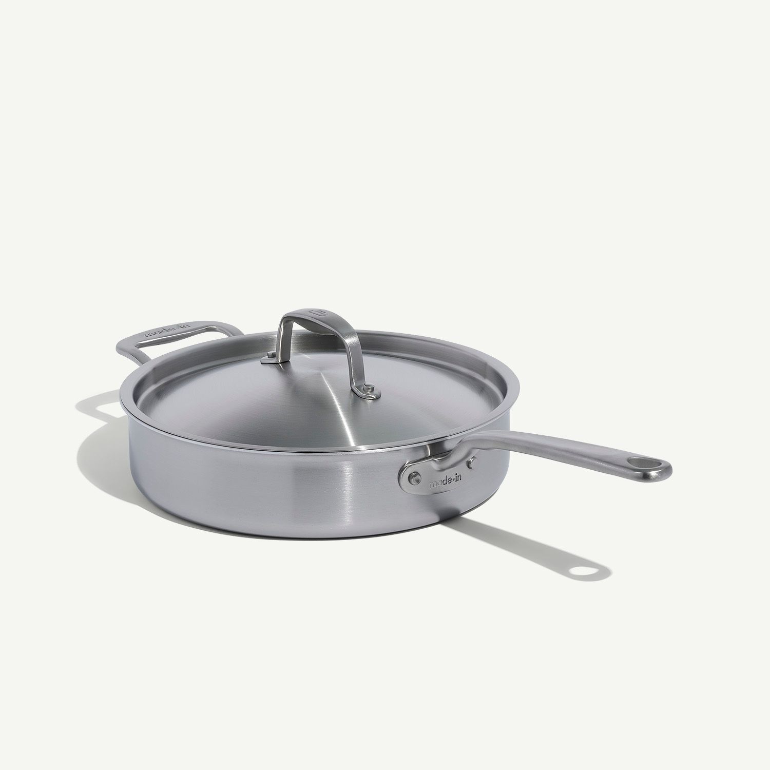 Two handle saute pan with lid store