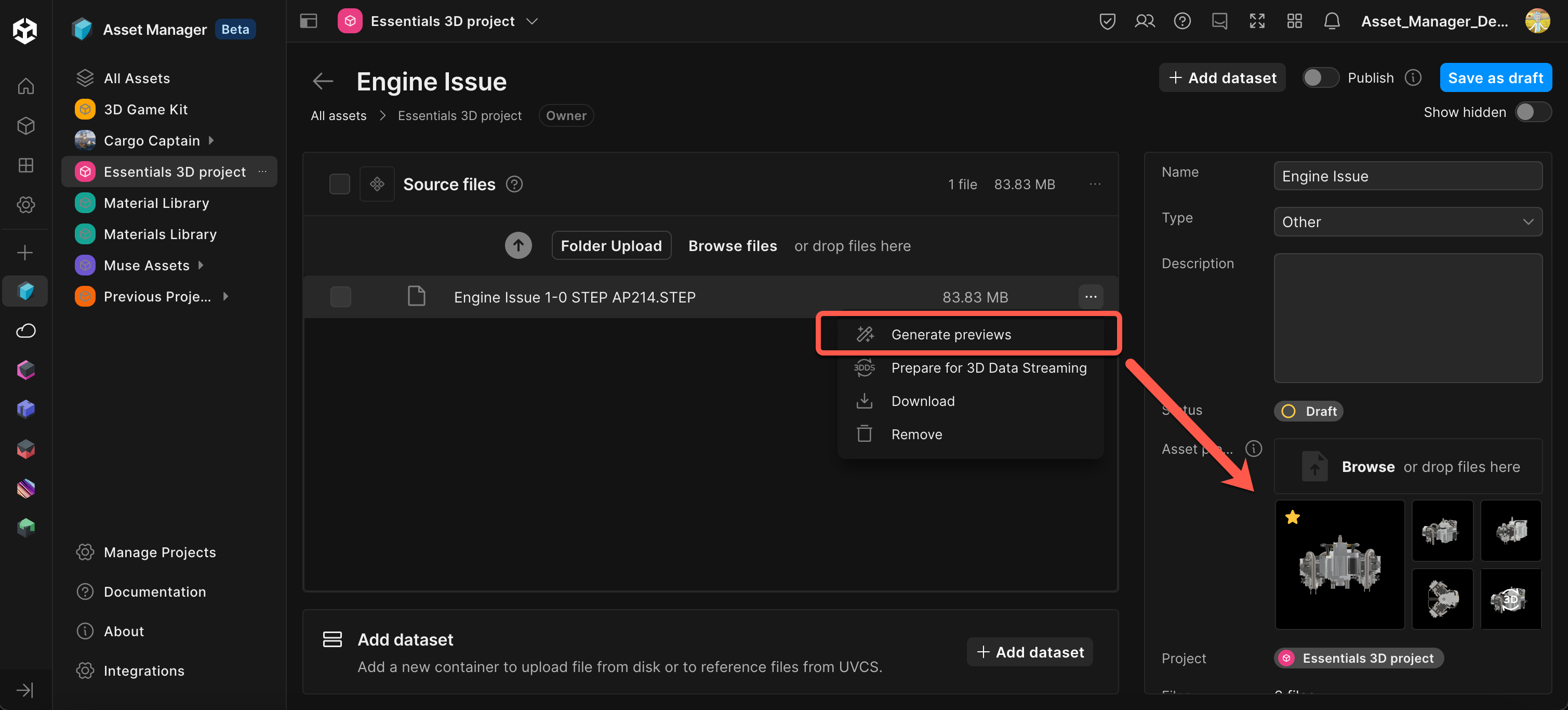 Previews generation from 3D