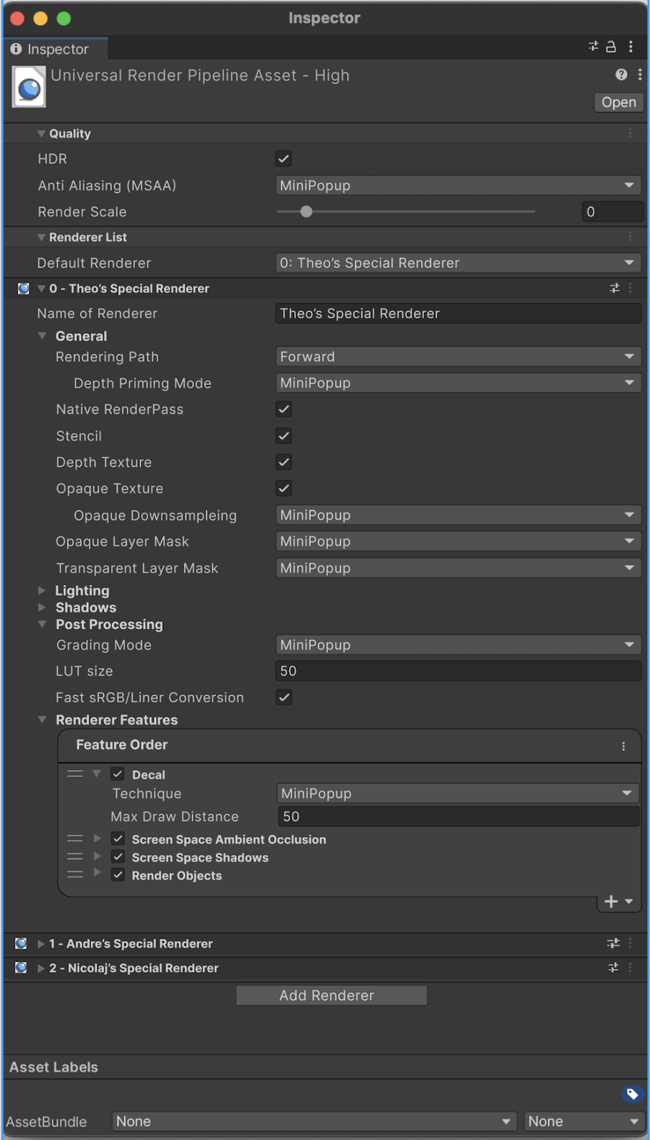 Render Pipeline and Renderer Data Asset Consolidation