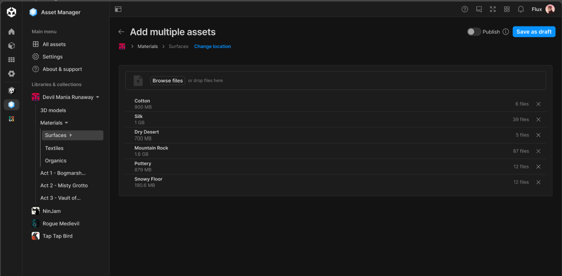 Multiple assets upload