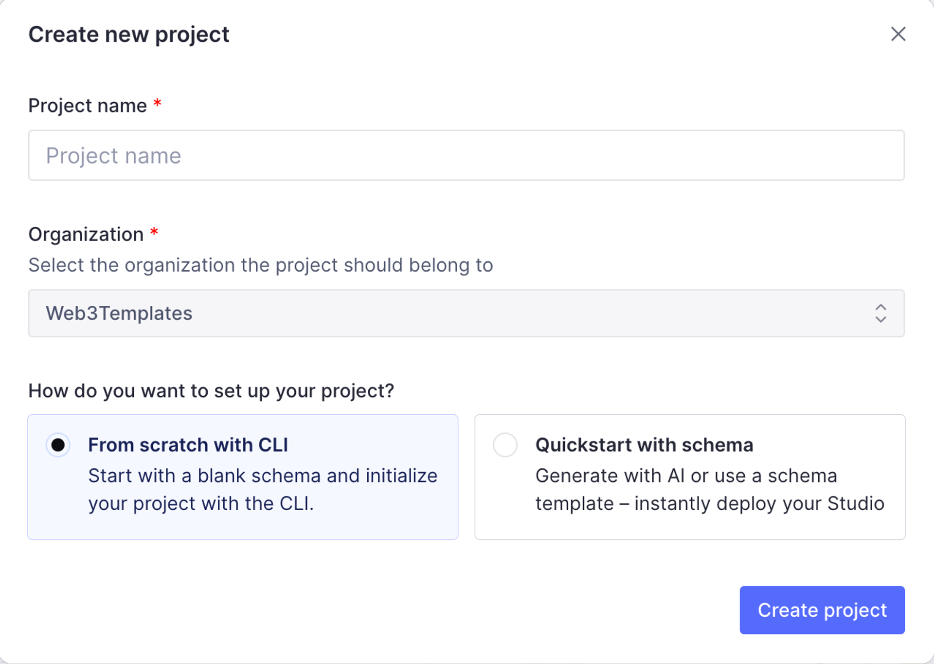 This will open-up a Popup as shown as above. Here, you can enter the Project Name and Choose ...