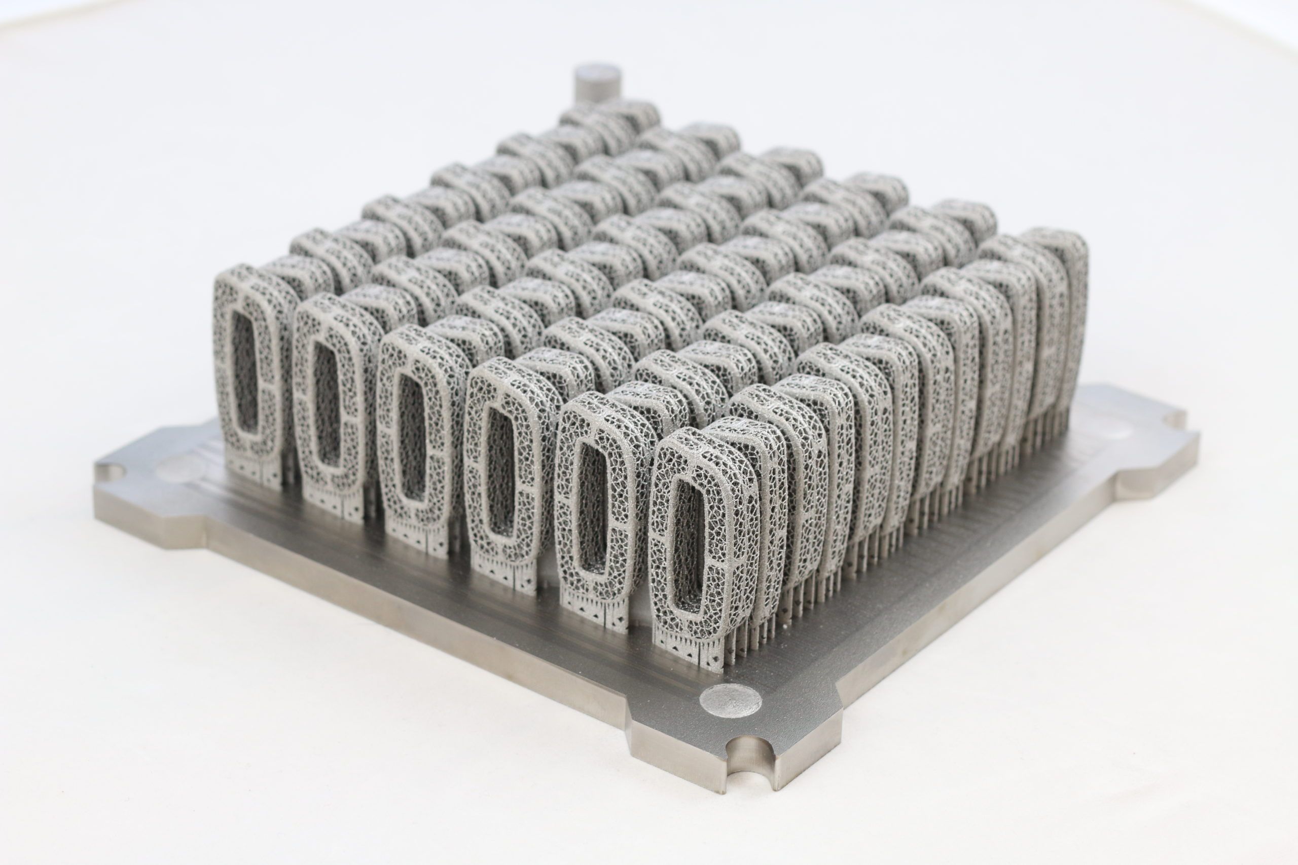 Build plate with 3D-printed spinal implants for osseointegration | nTop