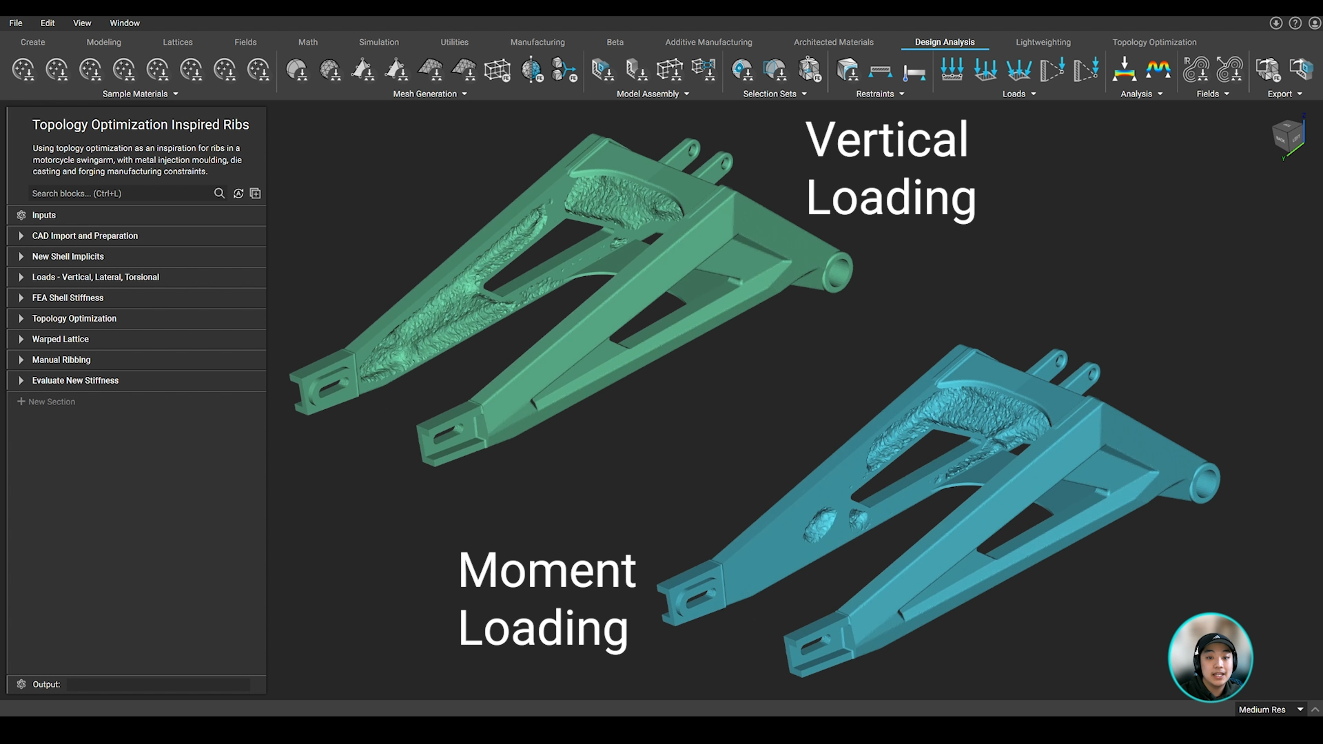 Topology optimization driven ribs on a swing arm | nTop | nTop