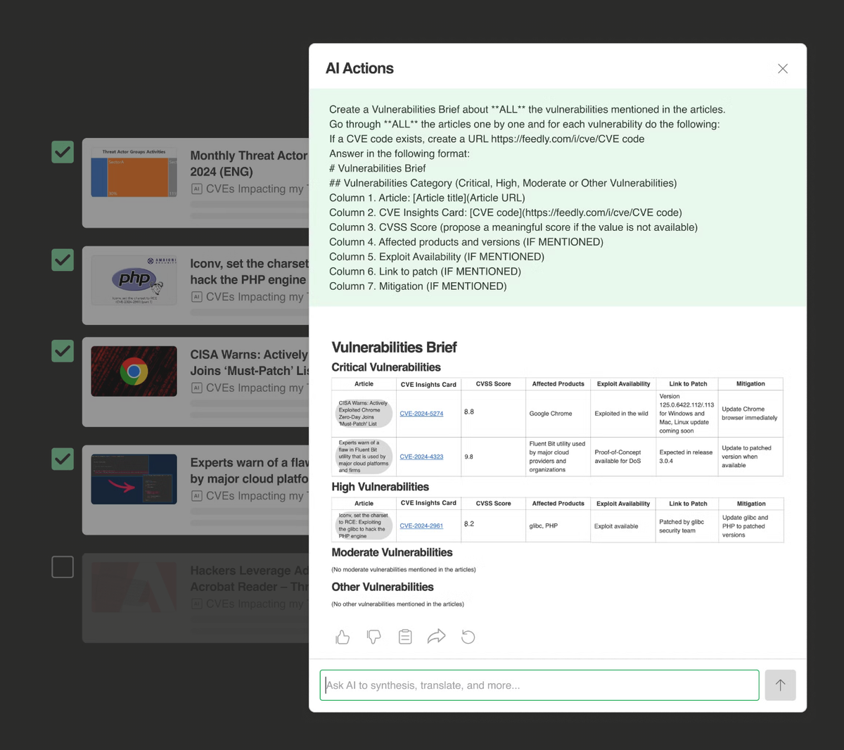 Generate Vulnerability Intelligence Reports In Minutes With Ai Actions Feedly