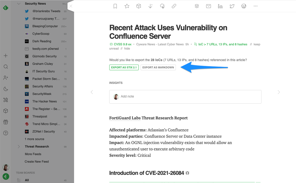 Quickly discover and collect indicators of compromise from millions of sources | Feedly