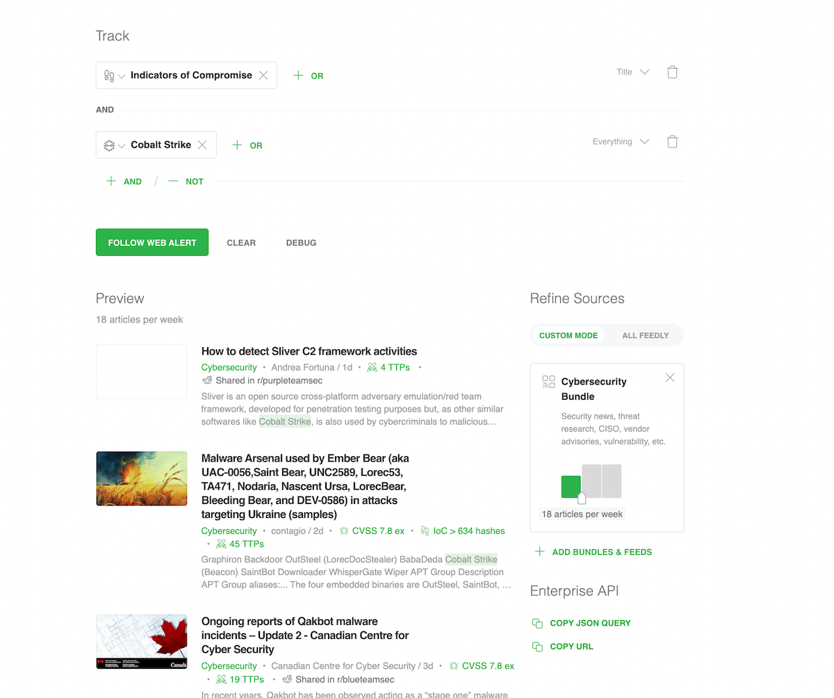 Quickly discover and collect indicators of compromise from millions of sources | Feedly
