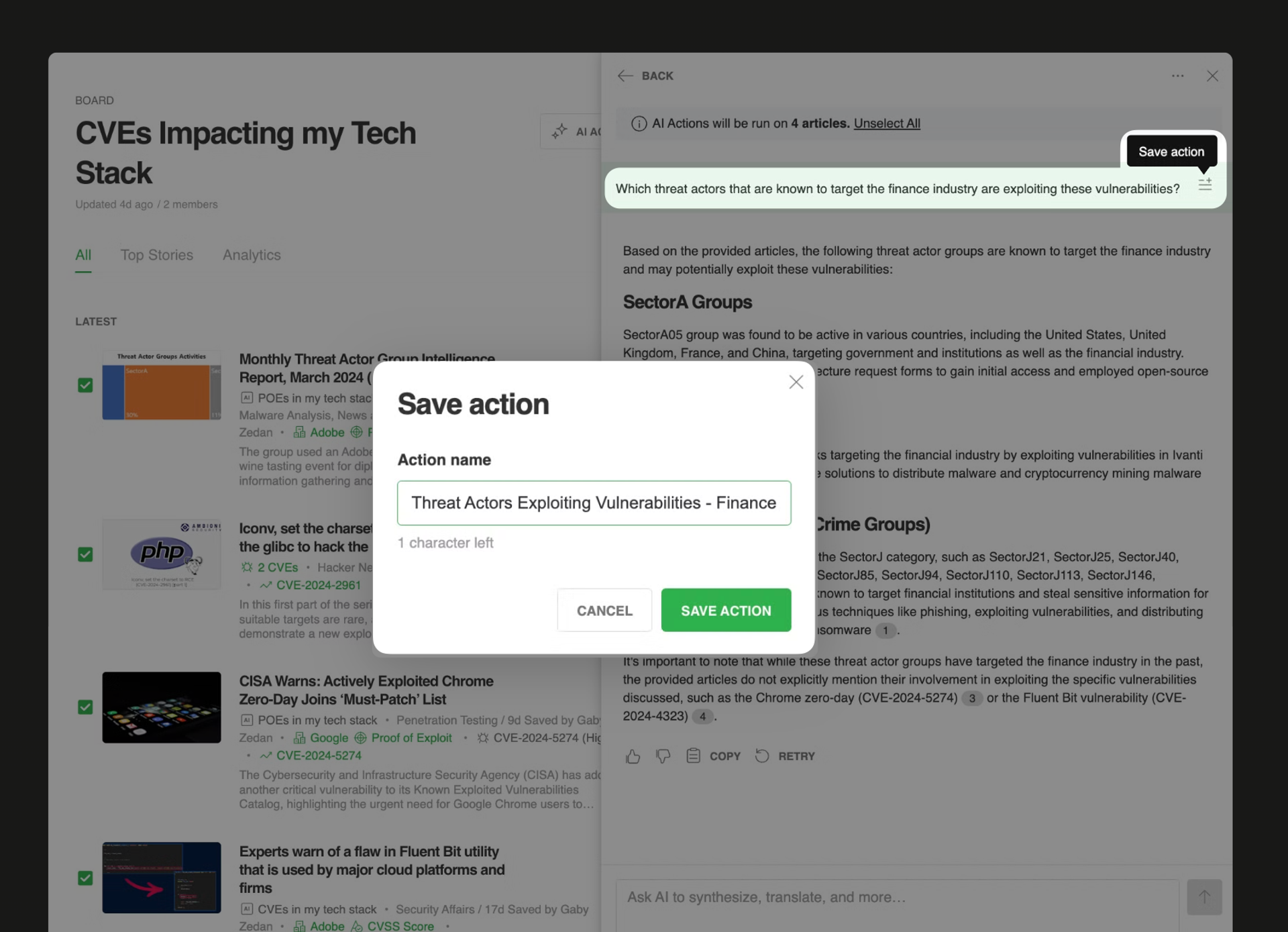 Generate vulnerability intelligence reports in minutes with AI Actions ...