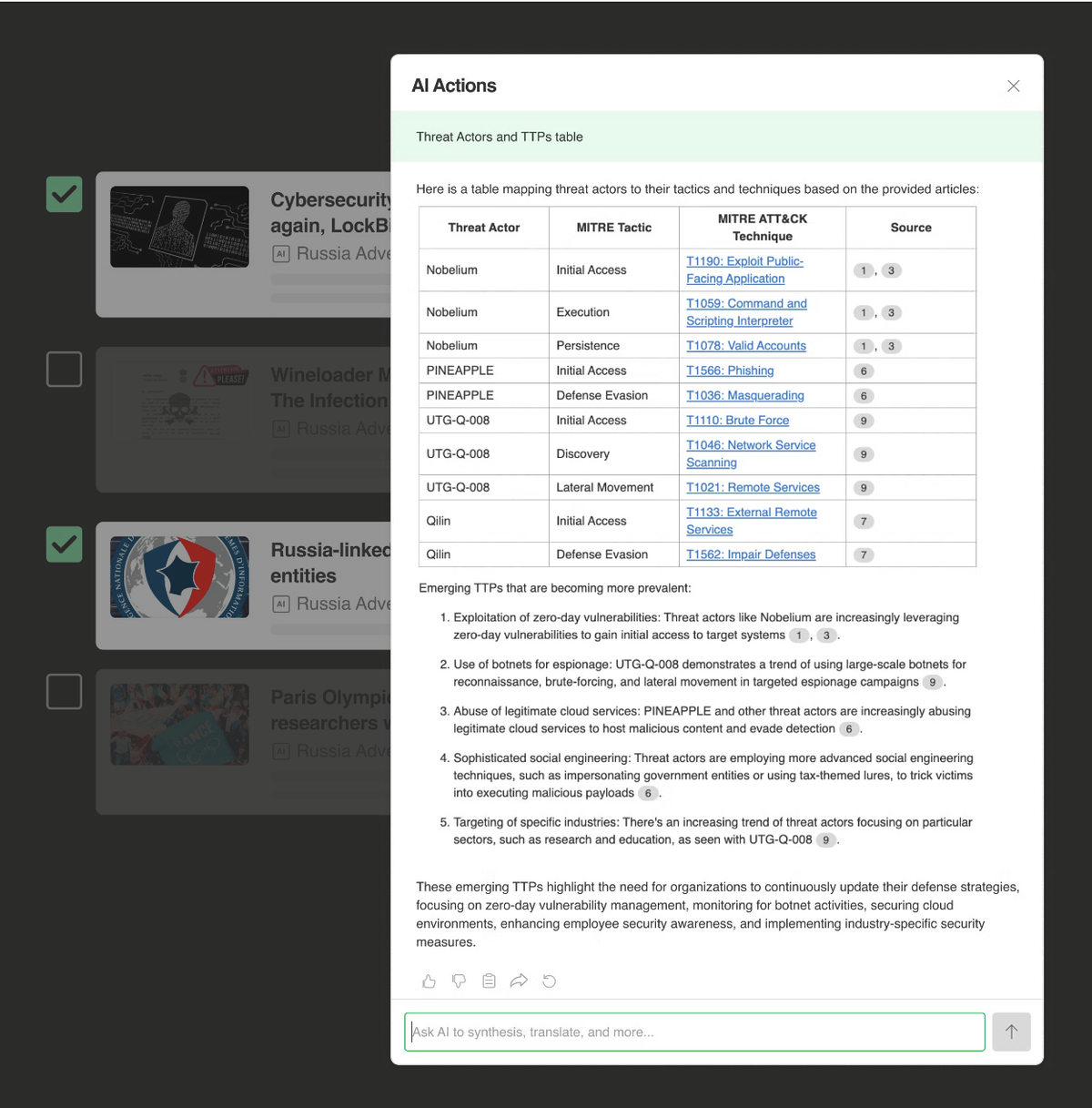 AI Actions use GenAI to transform OSINT into cyber intel | Feedly