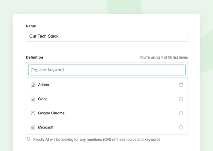 How to reuse the same list of AI Models and keywords across multiple AI Feeds | Feedly