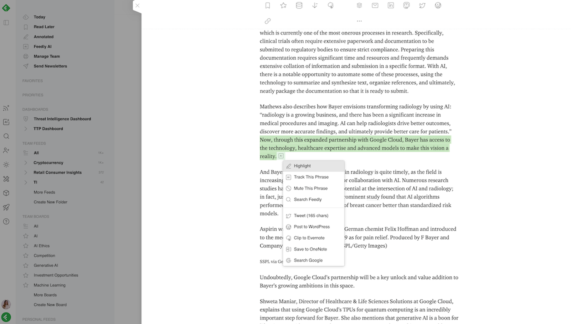 Share insights with your team | Feedly