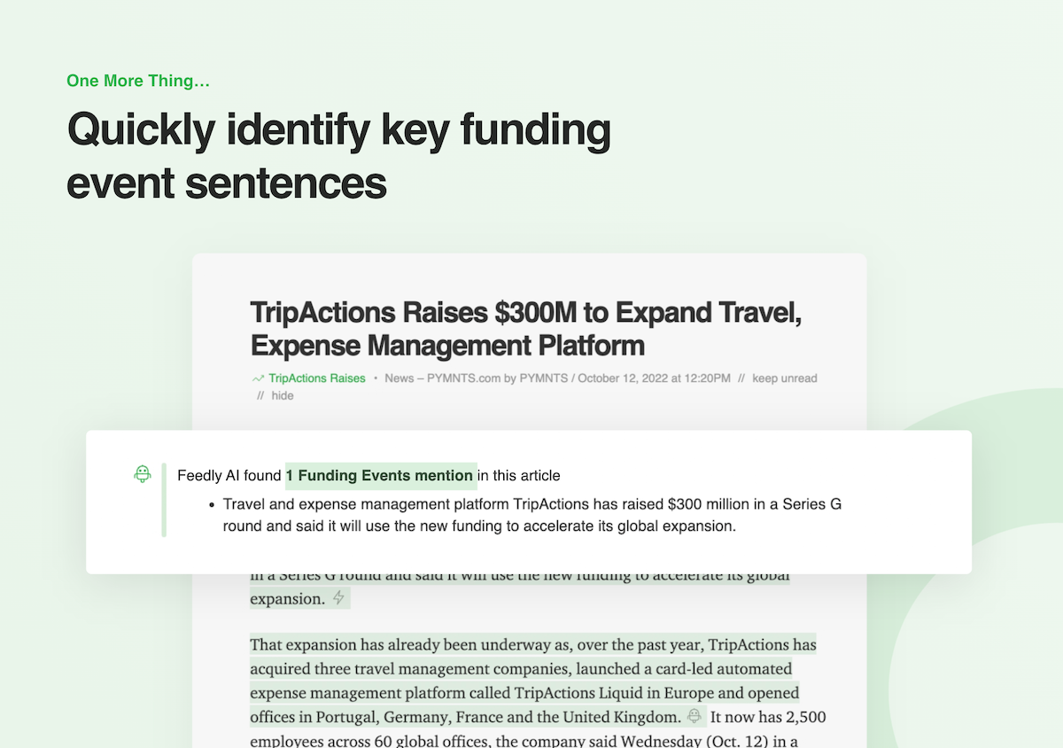 Track funding events effortlessly | Feedly