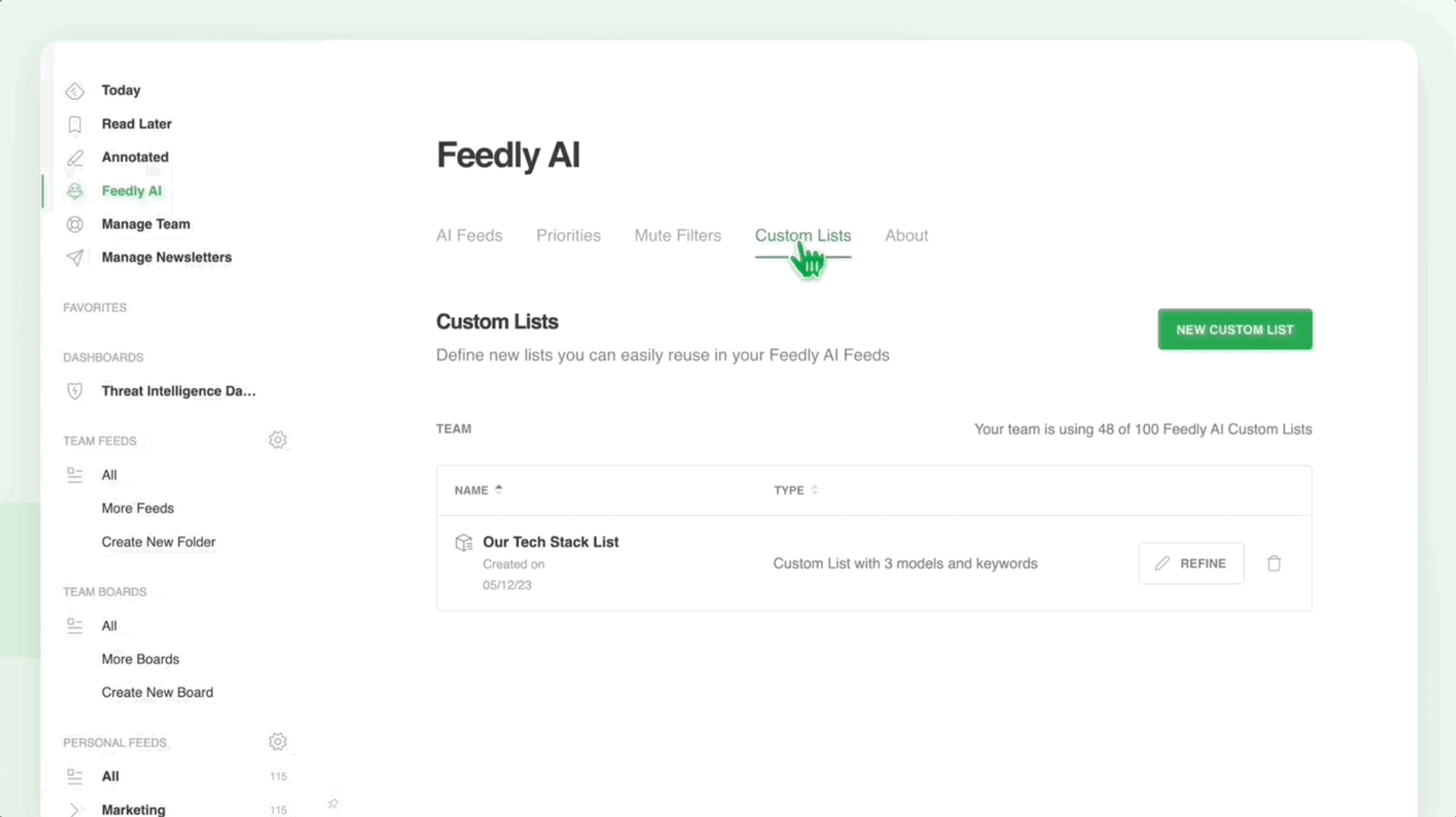 How to reuse the same list of AI Models and keywords across multiple AI Feeds | Feedly