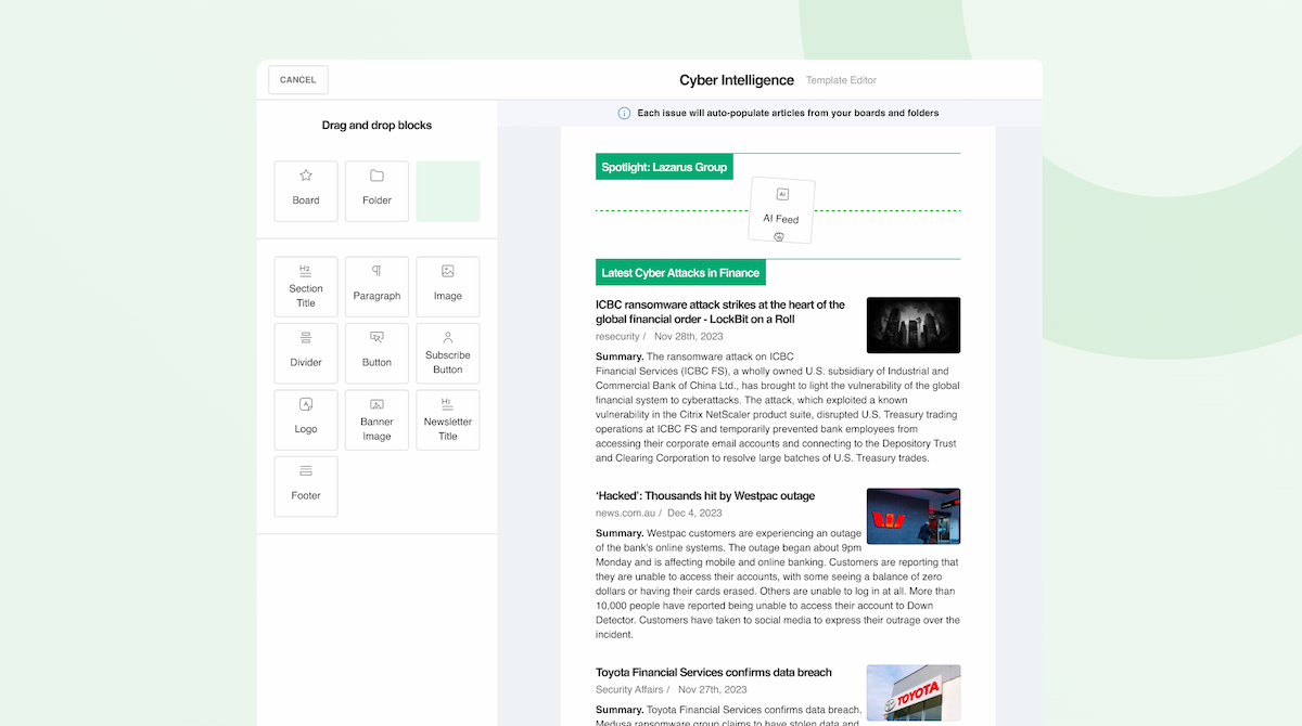 Automated Newsletters for threat intelligence | Feedly