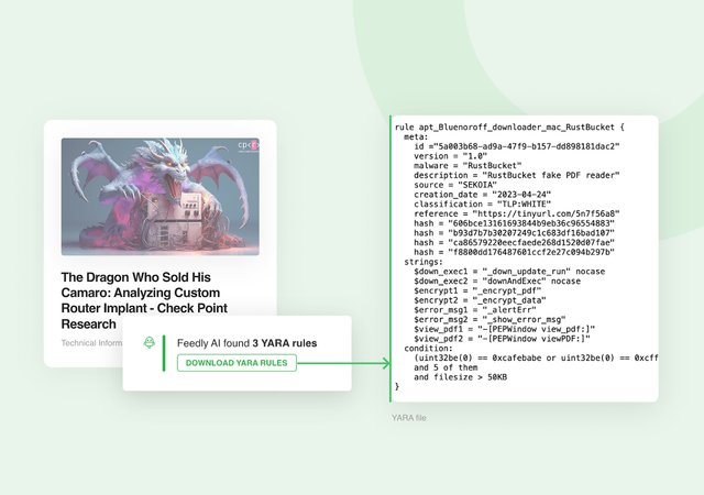 Discover detection rules including Yara, Sigma, and Snort | Feedly