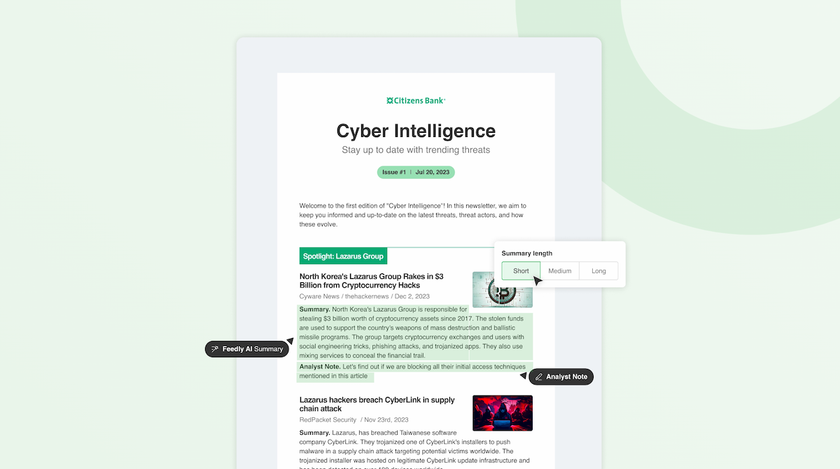 Automated Newsletters for threat intelligence | Feedly